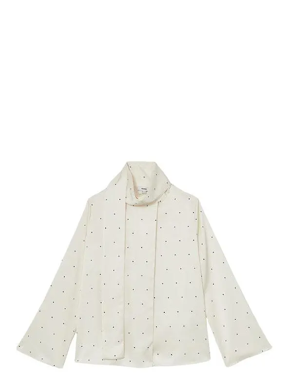 REISS Rina Polka-dot Tie-neck Blouse - Ivory