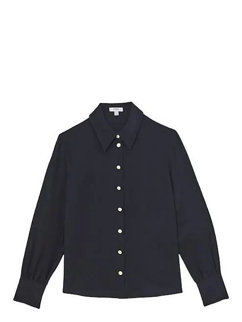 REISS Gianna Regular-fit Long-sleeve Silk Shirt - Navy