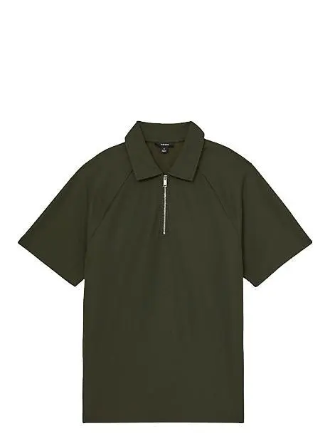 REISS Winston Zip-neck Short-sleeve Stretch-knit Polo - Green