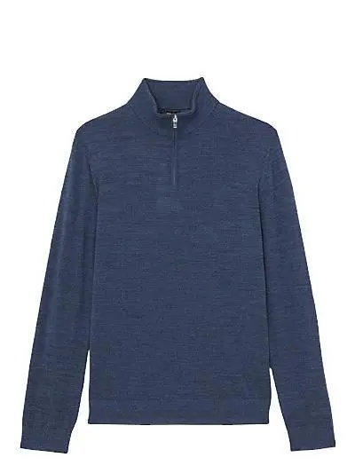 REISS Half-zip Merino Wool Jumper - Denim Jaspe