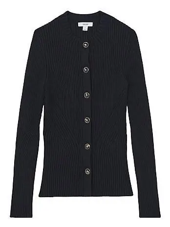 REISS Ribbed Knitted Cardigan - Navy
