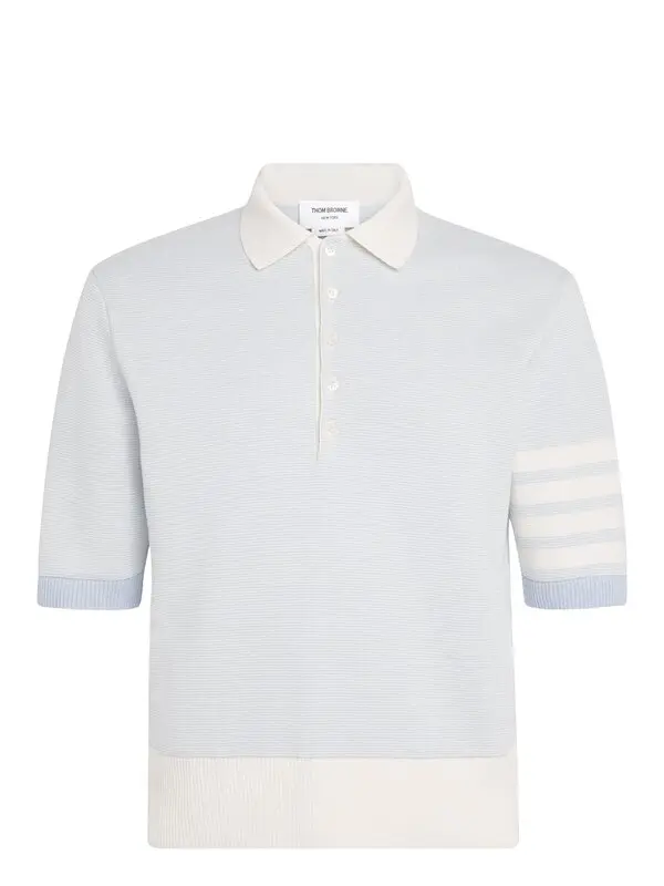 Thom Browne Linen-cotton -stripe Polo Shirt - Blue