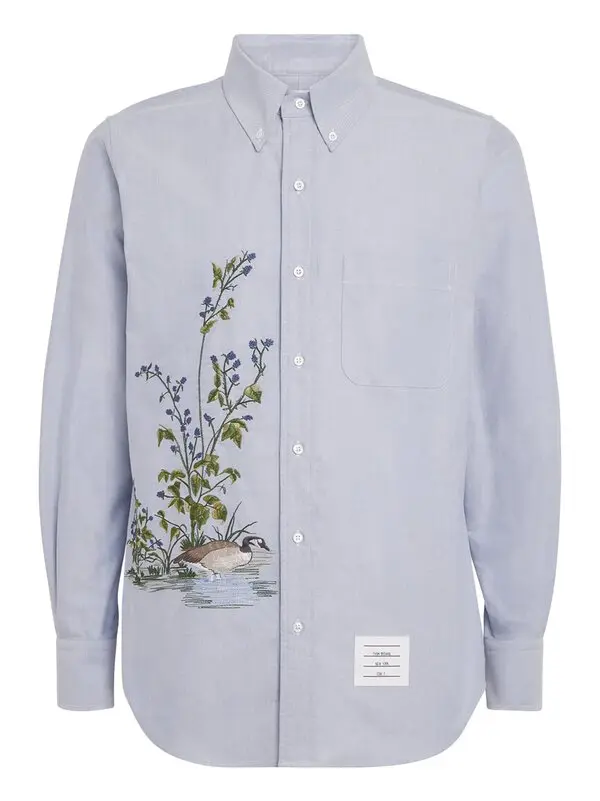 Thom Browne Cotton Embroidered Scenic Goose Shirt - Blue