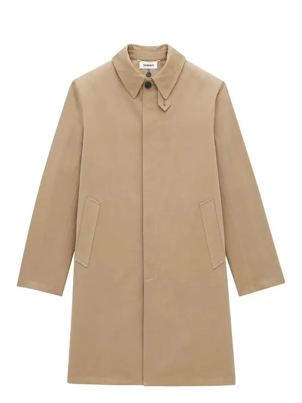 Saint Laurent Cotton Gabardine Overcoat With Faux-fur Lining - Beige