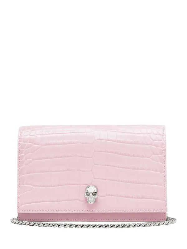 Alexander McQueen Small Croc-embossed Skull Cross-body Bag - Pink