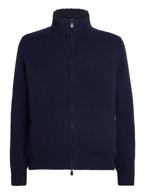 Corneliani Cashmere Fur-lined Zip-up Cardigan - Navy