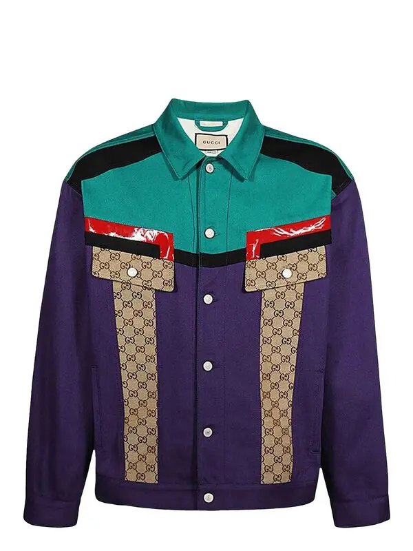 Gucci Gg Supreme Colour Block Jacket - Purple