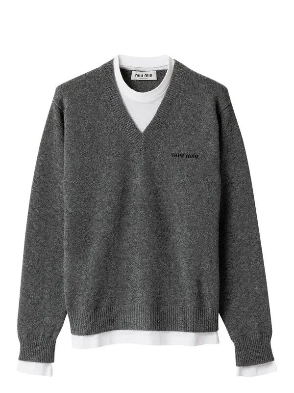 Miu Miu Cashmere V-neck Sweater - Grey