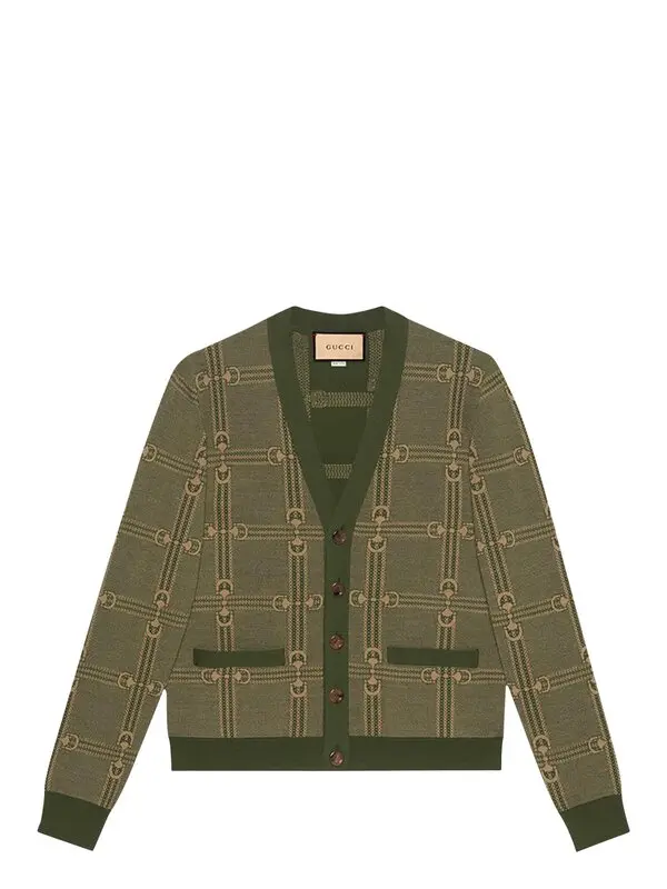 Gucci Horsebit Jacquard Knit Cardigan - Green