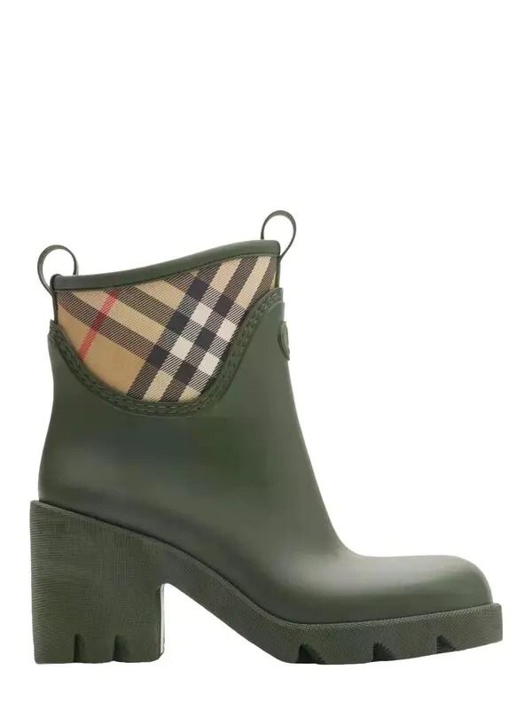 Burberry Checked Heeled Rain Boots - Green