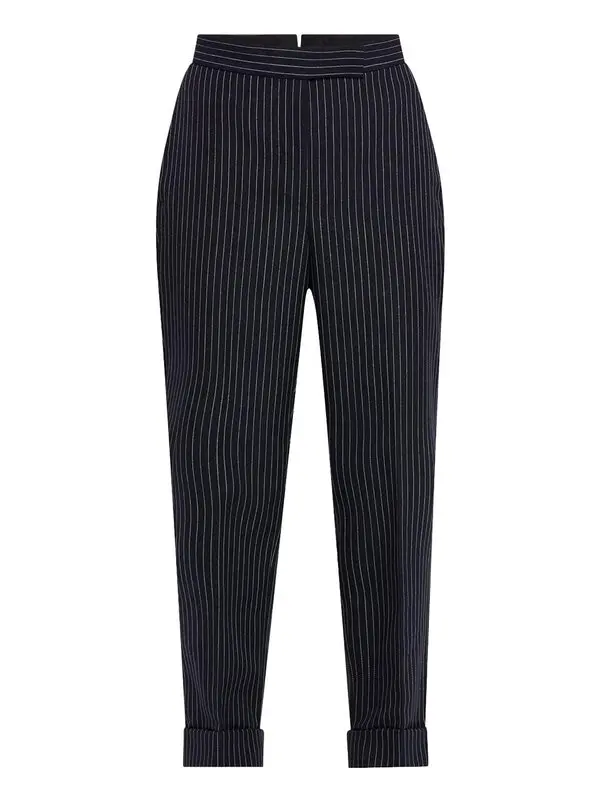 Thom Browne Pinstriped Cropped Trousers With Backstrap Detail - Navy