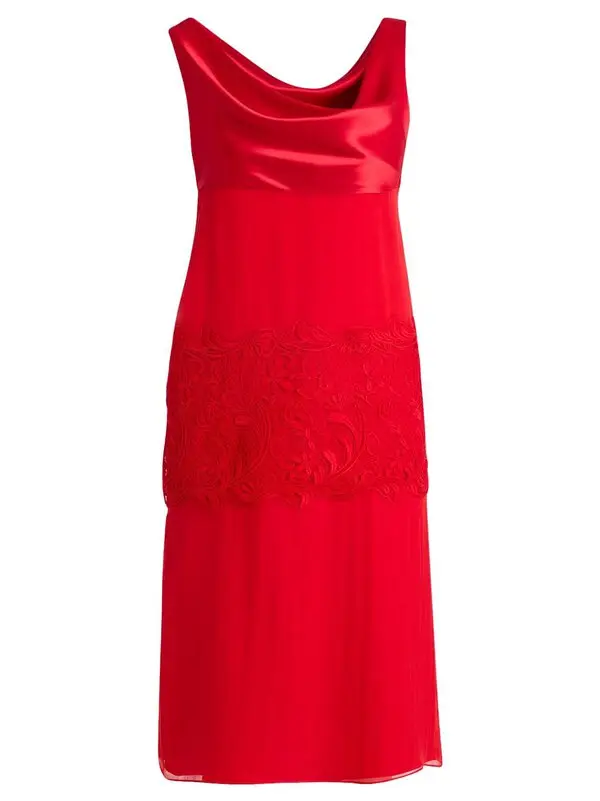 FERRAGAMO Lace-panel Silk Chiffon Midi Dress - New Red
