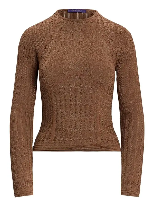 Ralph Lauren Lace Pointelle Knit Raglan Sweater - Brown