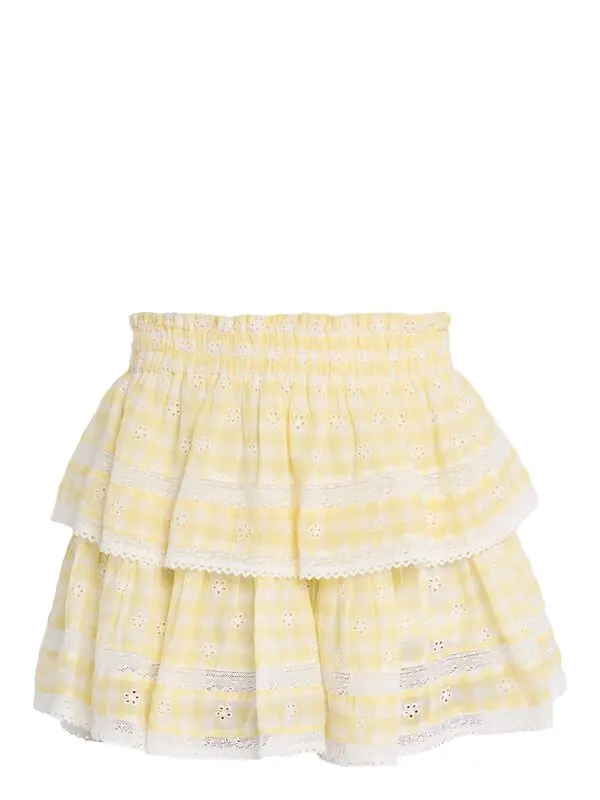 LoveShackFancy Gingham Eyelet Ruffle Mini Skirt - Honeycomb