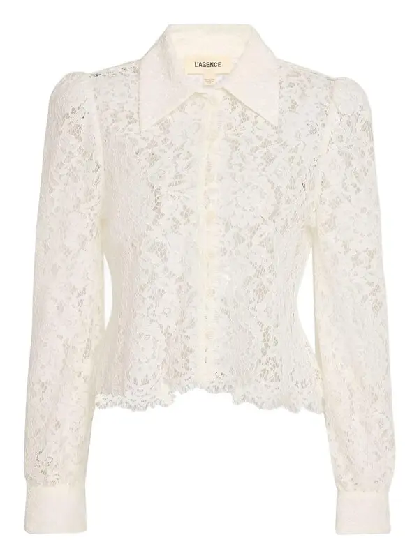 L'Agence Anita Floral Lace Button-front Blouse - Ivory