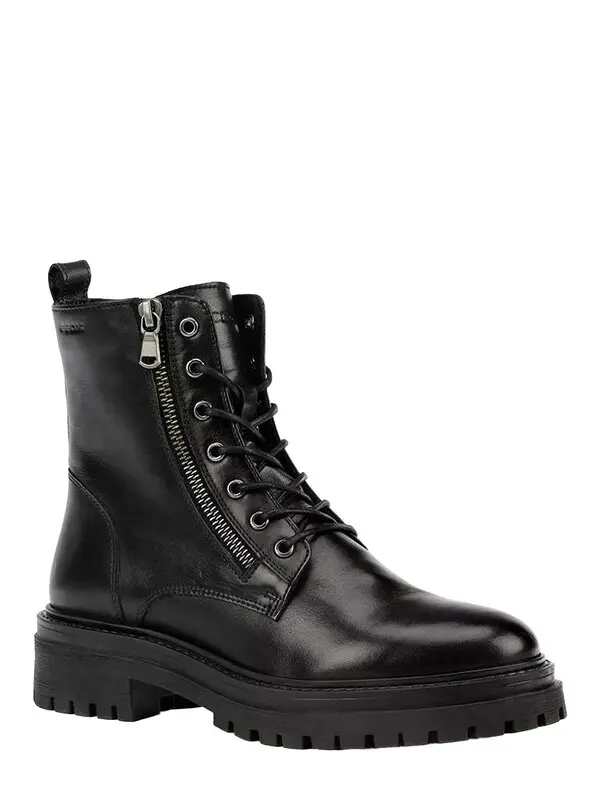 Geox Lace-up Zip Ankle Boots - Black