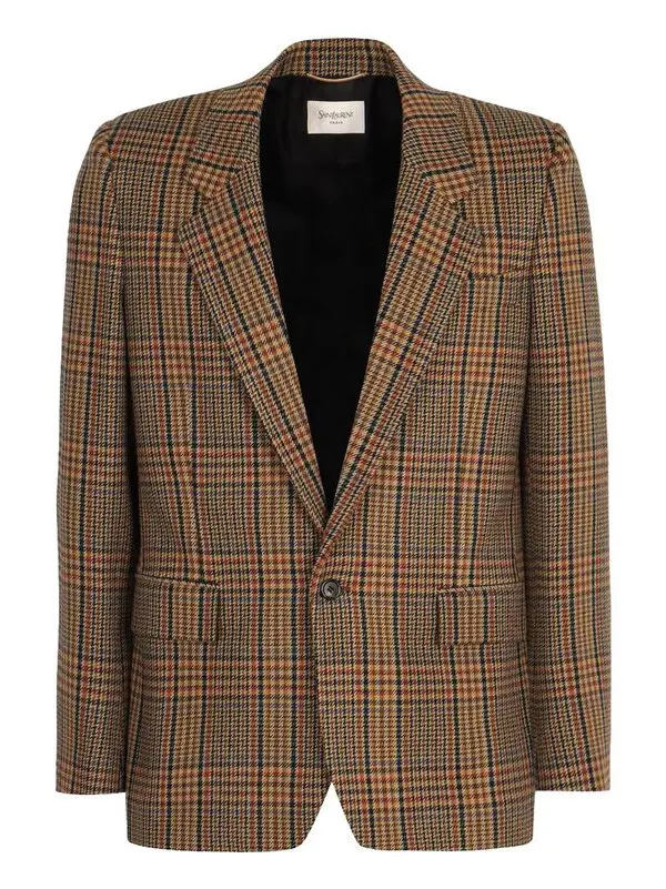 Saint Laurent Prince Of Wales Checked Jacket - Beige