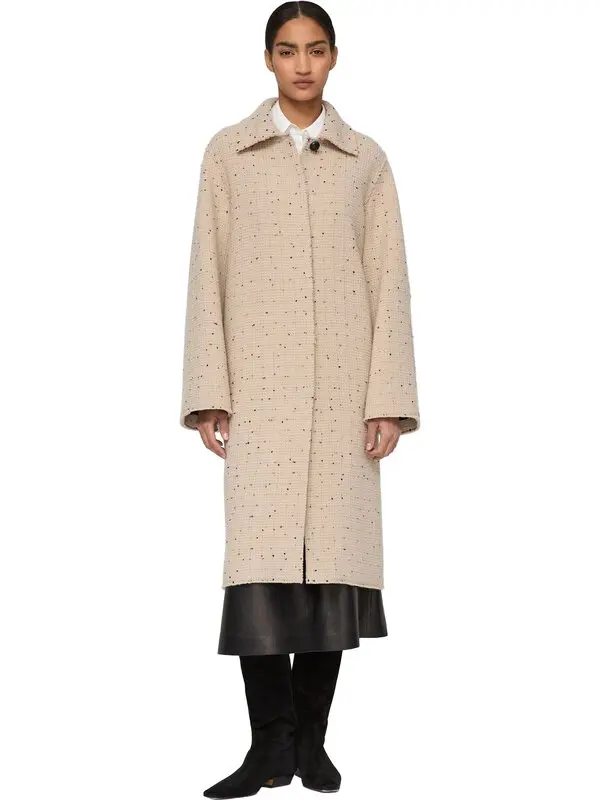 Lafayette 148 New York Speckled Boucle Tweed Wool Coat - Taupe Multi