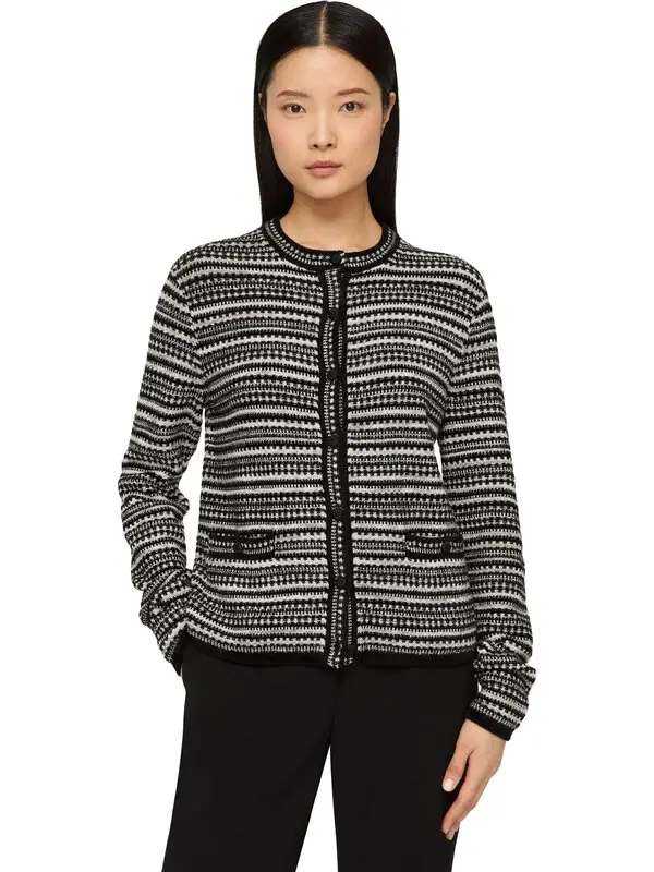 Lafayette 148 New York Petite Metallic Velour Wool Cardigan Sweater - Black Metallic