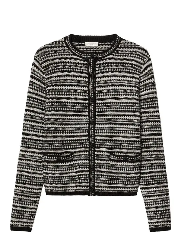 Lafayette 148 New York Metallic Velour Wool Cardigan Sweater - Black Metallic
