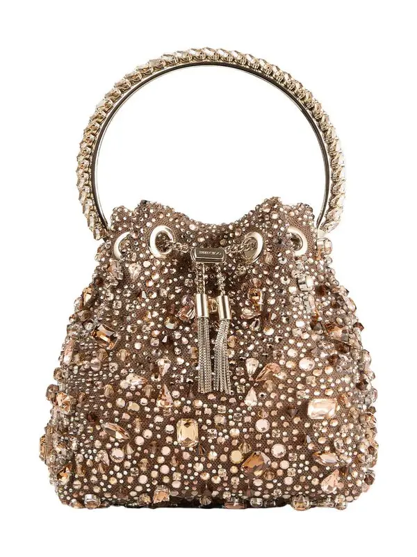 JIMMY CHOO Bon Bon Crystal Mesh Handbag - Tan Mix/light Gold