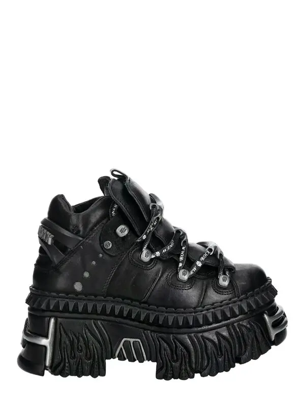 NEW ROCK Flame-detailed Platform Sneakers - Black