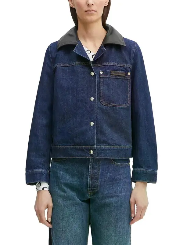 WALES BONNER Leather-collar Denim Jacket - Blue