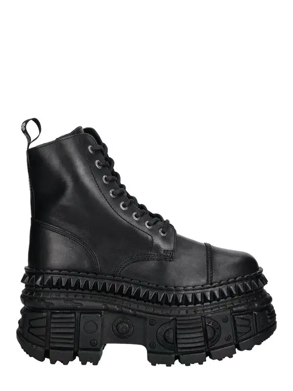 NEW ROCK 90mm Lace-up Platform Combat Boots - Black