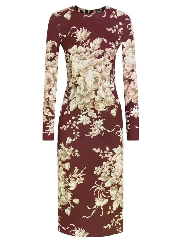 Dolce & Gabbana Floral-print Long-sleeve Midi Dress - Red