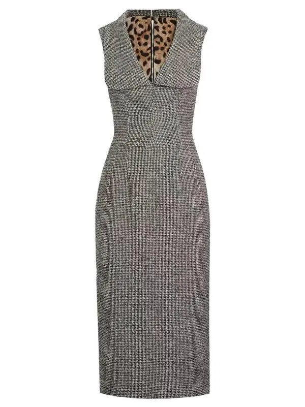 Dolce & Gabbana Houndstooth Sleeveless Midi Dress - Black