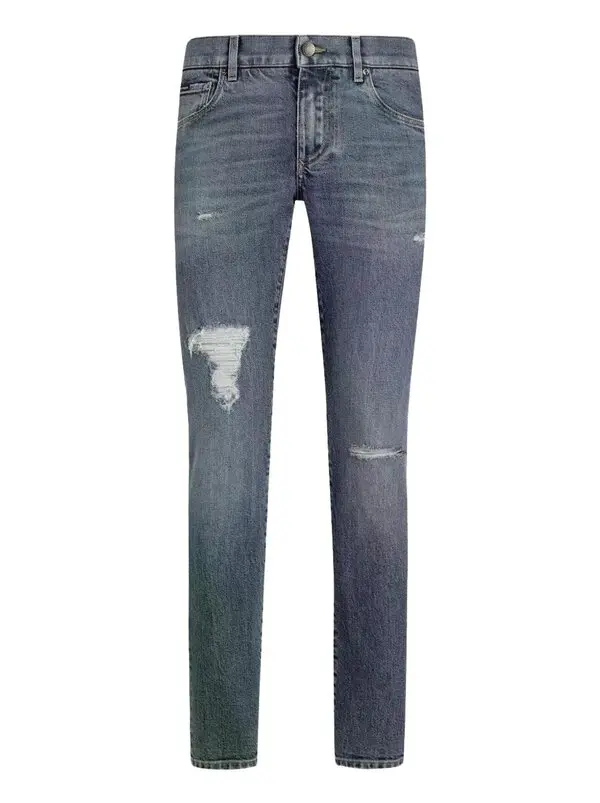 Dolce & Gabbana Distressed Logo-plaque Jeans - Blue