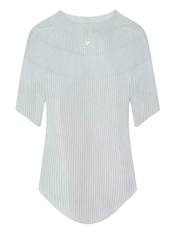 COURREGES Ribbed Short Sleeve Top - Blue