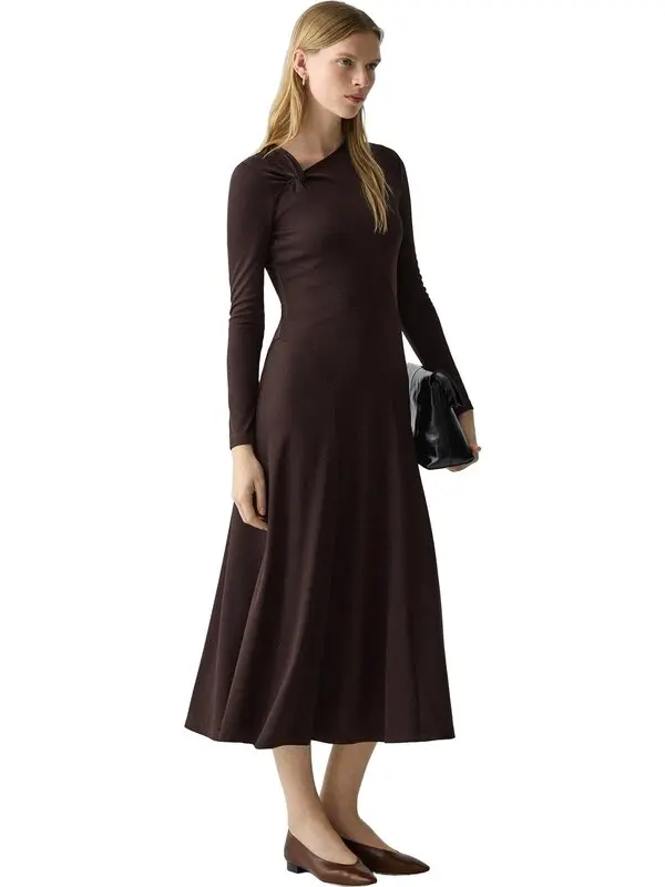 Theory Twist Neck Crepe Jersey Dress - Cacao