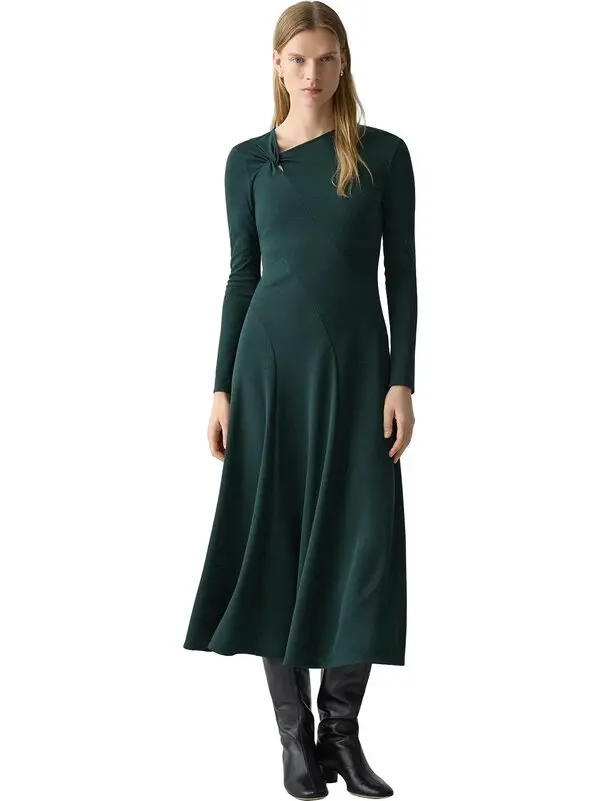 Theory Twist Neck Crepe Jersey Dress - Viridian