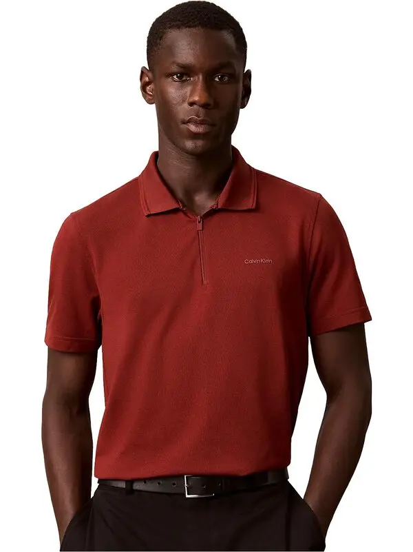 Calvin Klein Tech Pique Zip Polo Shirt - Fired Brick