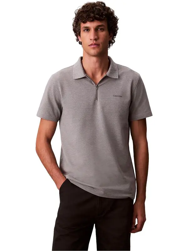 Calvin Klein Tech Pique Zip Polo Shirt - Grey Heather