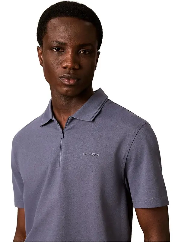 Calvin Klein Tech Pique Zip Polo Shirt - Grisaille