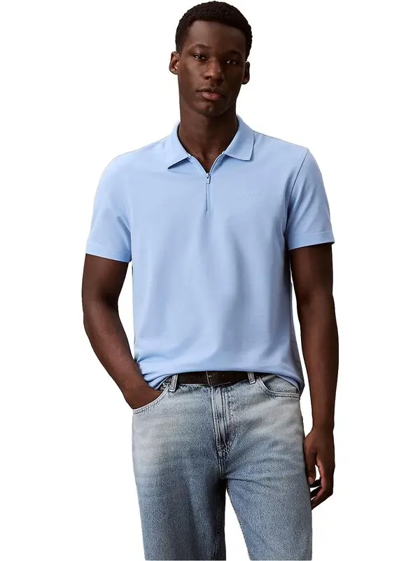Calvin Klein Tech Pique Zip Polo Shirt - Placid Blue