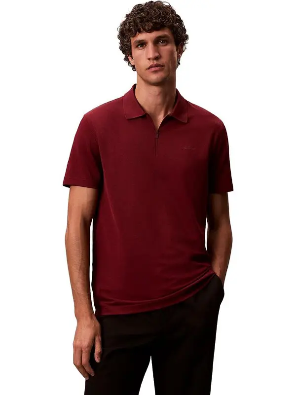 Calvin Klein Tech Pique Zip Polo Shirt - Renaissance Red