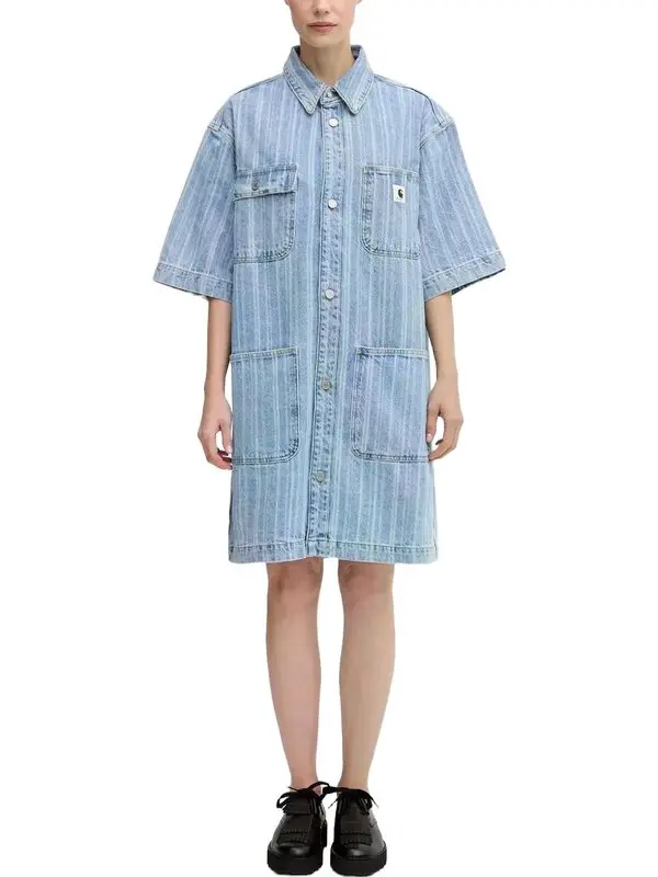 Carhartt Work In Progress Rylan Striped Denim Shirt Mini Dress - Blue