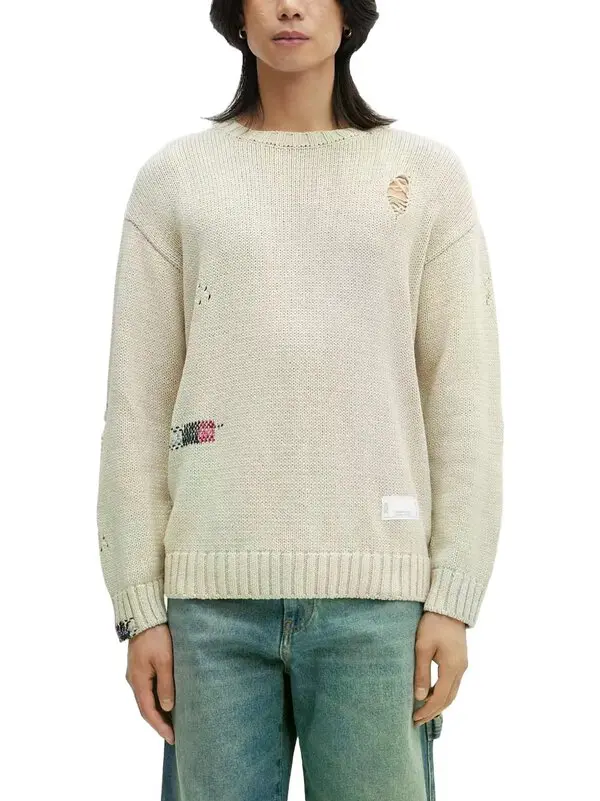 NEIGHBORHOOD Distressed Embroidered Sweater - White