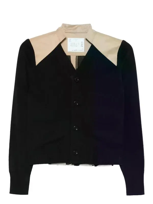Sacai Contrast-panel Gabardine Cardigan - Black