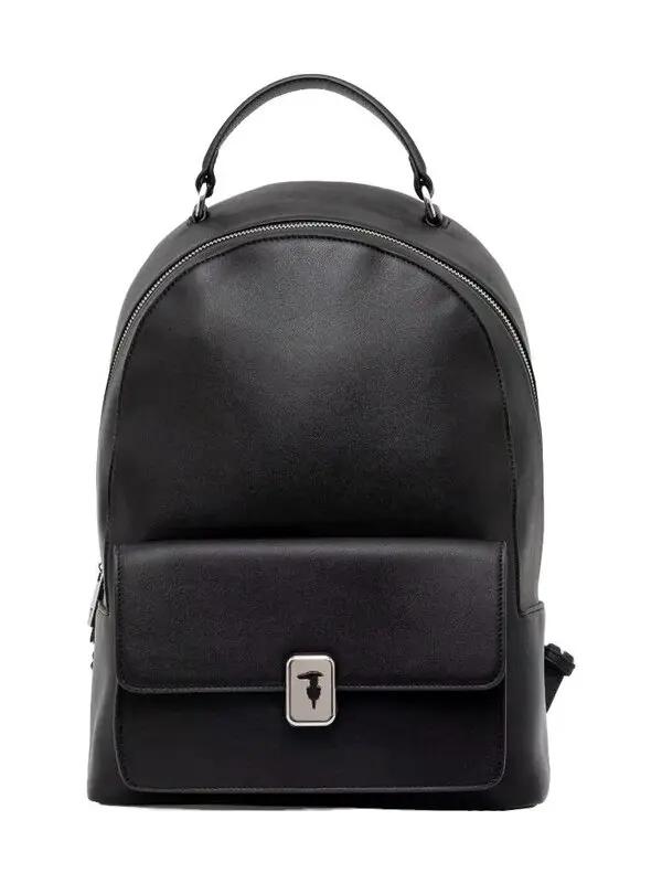 TRUSSARDI Flap-pocket Leather Backpack - Black