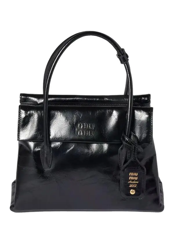 Miu Miu Solitaire Leather Tote Bag - Black