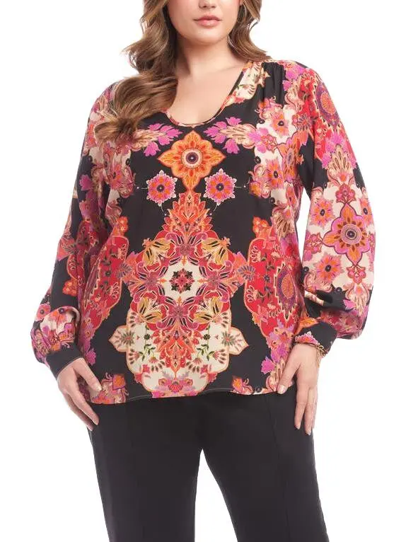 Karen Kane Floral Scoop Neck Crepe Top - Print