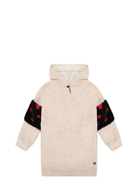 DEUX PAR DEUX Hooded French Terry Dress With Heart Bag - Beige And Black
