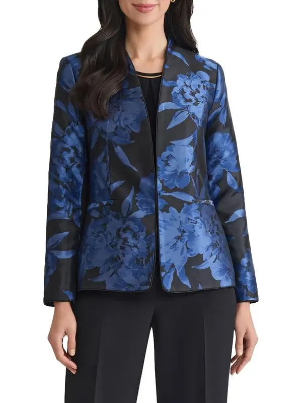 KASPER Floral Jacquard Jacket - Blue Night Multi