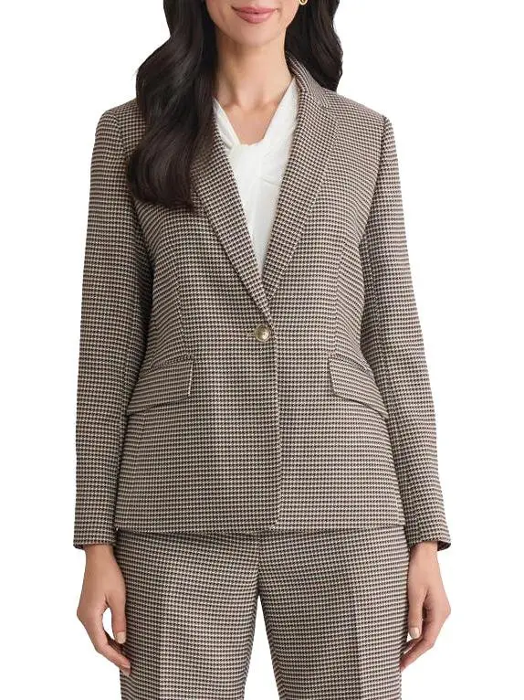 KASPER Houndstooth One-button Blazer - Black Multi