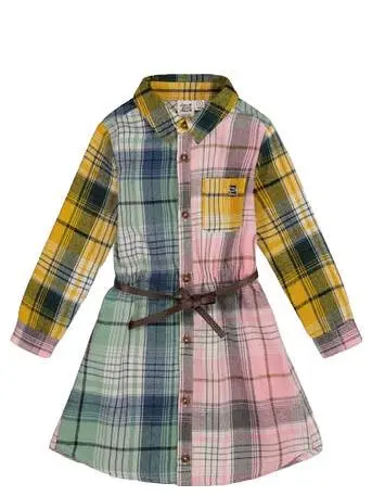 DEUX PAR DEUX Shirt Dress With Belt - Green, Pink And Yellow