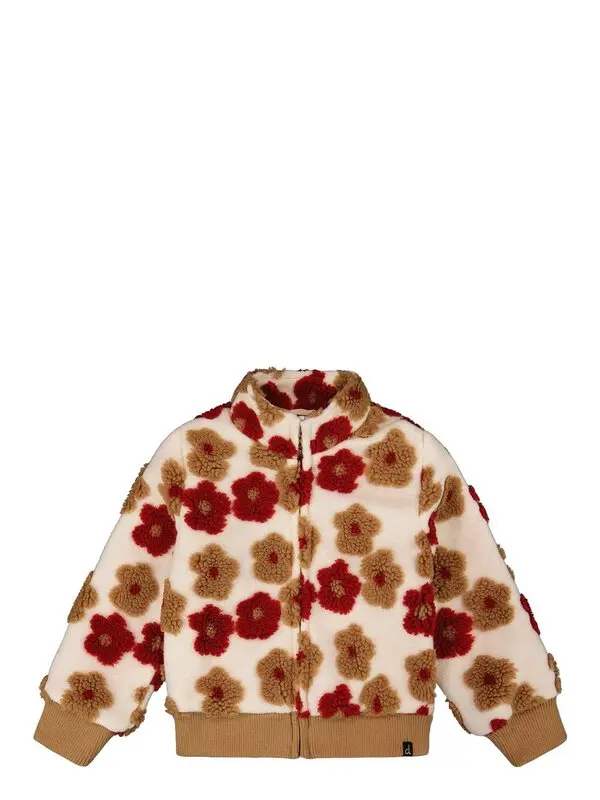 DEUX PAR DEUX Floral Jacquard Full Zip Jacket - Beige And Red